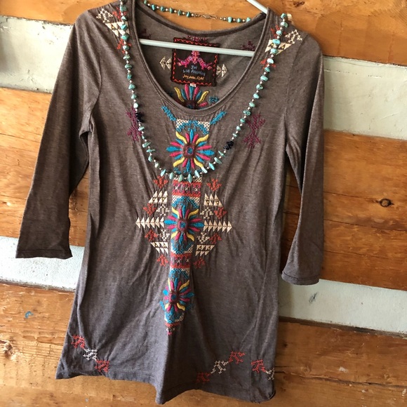 Johnny Was | Tops | Johnny Was Jwla Brown Embroidered Tunic Top Xs ...